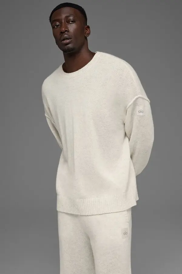 Alo Yoga Wool Cashmere Crewneck Sweater Top - Bone Heather