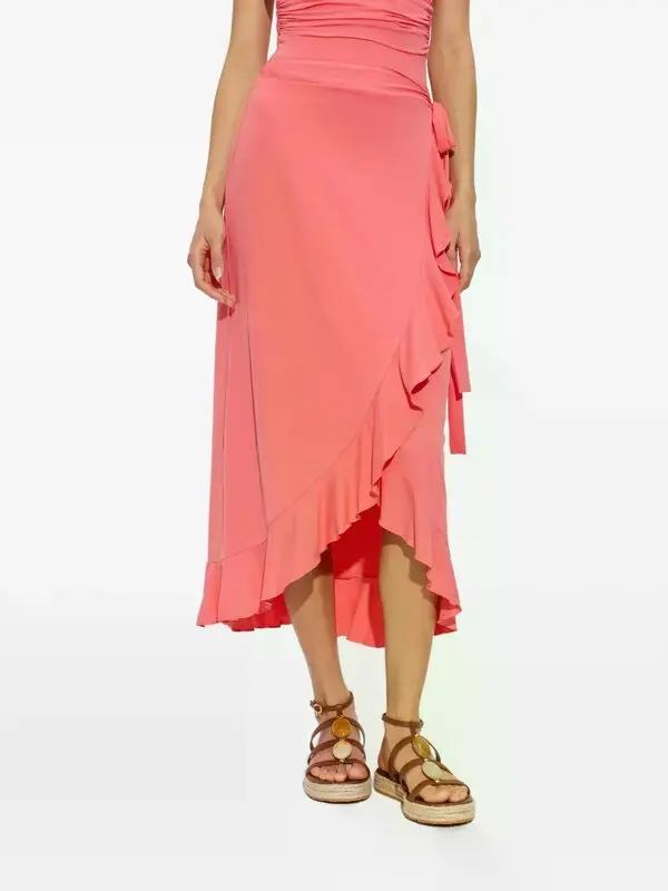 Melissa Odabash Ruffled-trim Tie-fastening Midi Skirt - Pink
