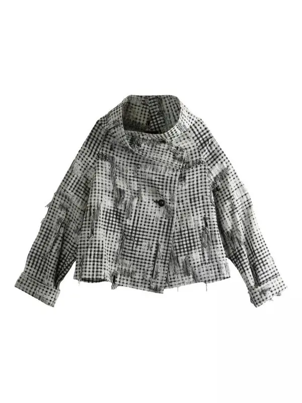Y’s Check-pattern Frayed-hem Jacket