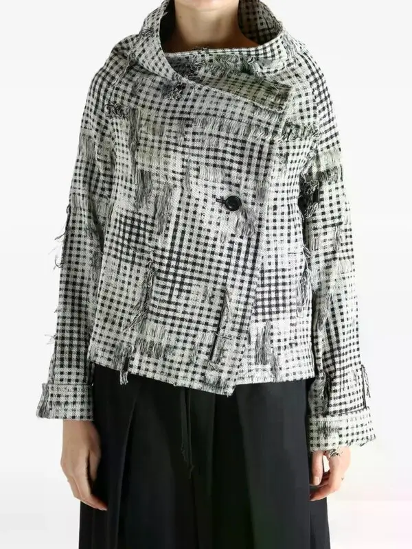 Y’s Check-pattern Frayed-hem Jacket