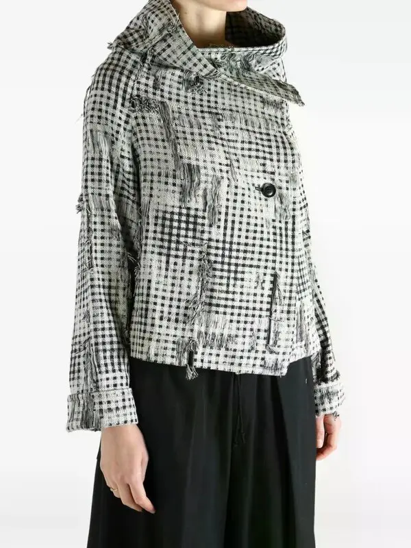 Y’s Check-pattern Frayed-hem Jacket