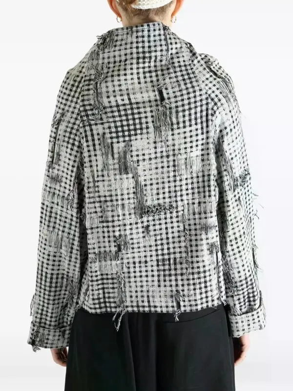 Y’s Check-pattern Frayed-hem Jacket