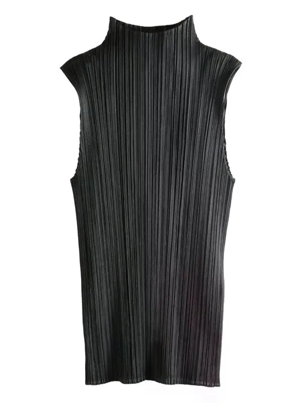 Issey Miyake Pleated High-neck Top - Black