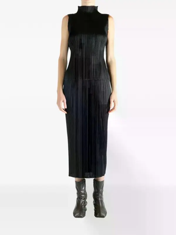 Issey Miyake Pleated High-neck Top - Black