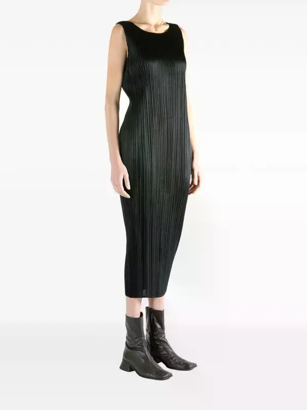Issey Miyake Pleated Sleeveless Midi Dress - Black