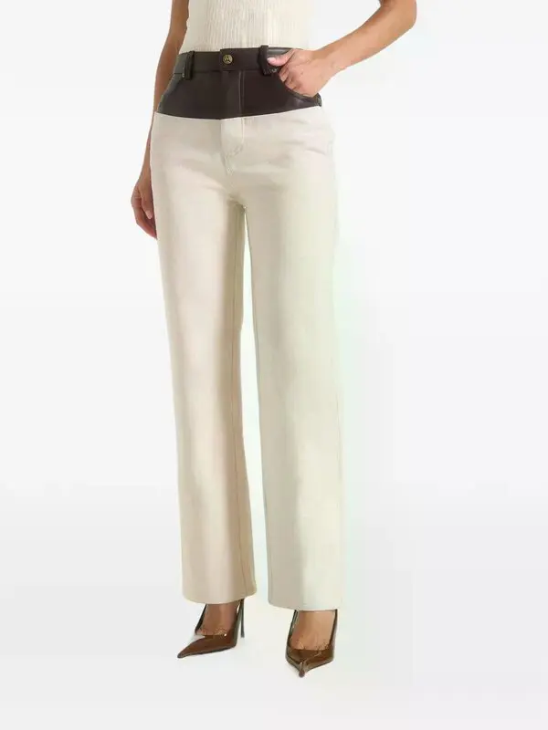 Manière De Voir Maniere De Voir Renee Leather & Denim Straight Leg Jeans - Neutrals