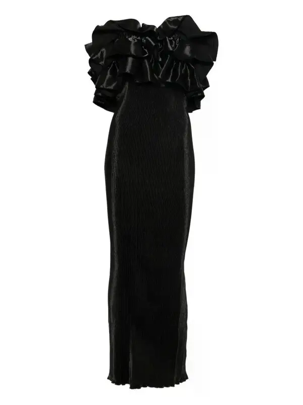 L'IDEE Paris Ruffled-tube Midi Dress - Black