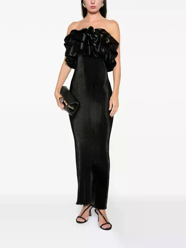 L'IDEE Paris Ruffled-tube Midi Dress - Black