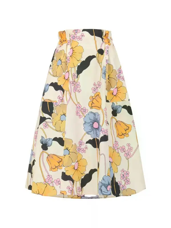 Marni Flared Floral Print Midi Skirt - Neutrals