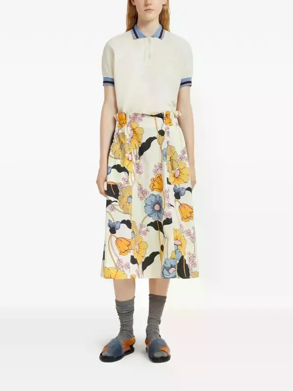 Marni Flared Floral Print Midi Skirt - Neutrals