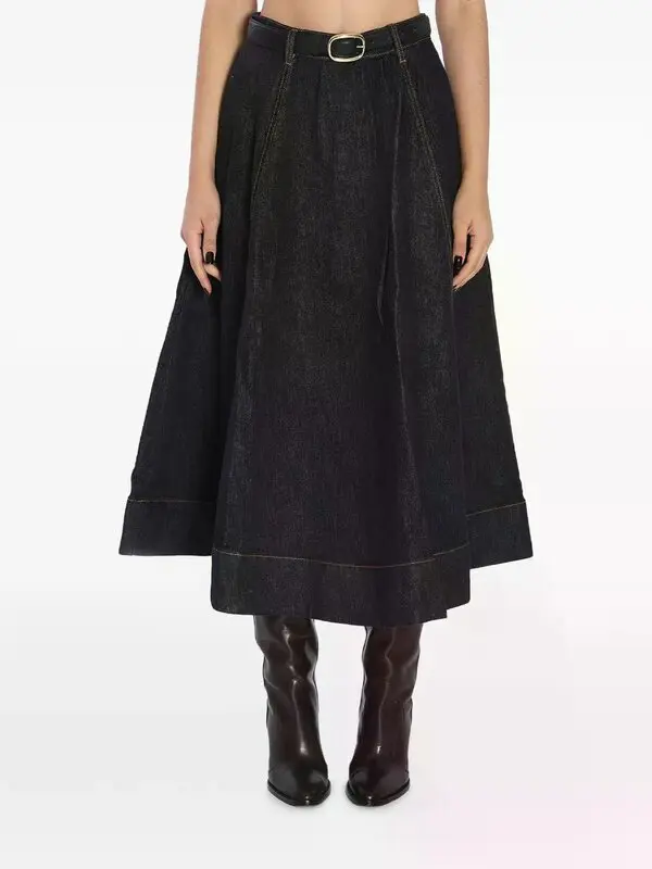 SELF-PORTRAIT Flared Midi Skirt With Belt