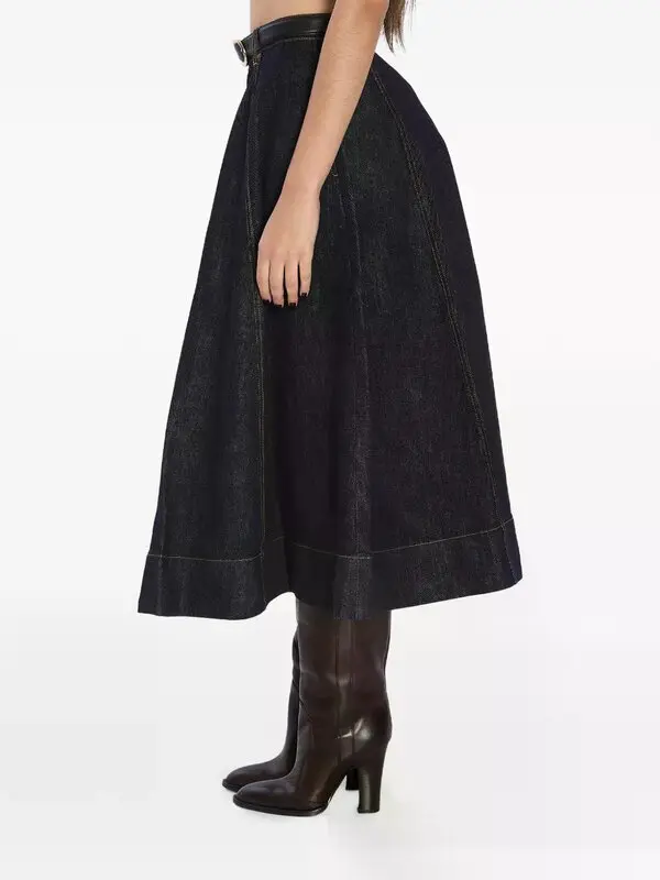 SELF-PORTRAIT Flared Midi Skirt With Belt