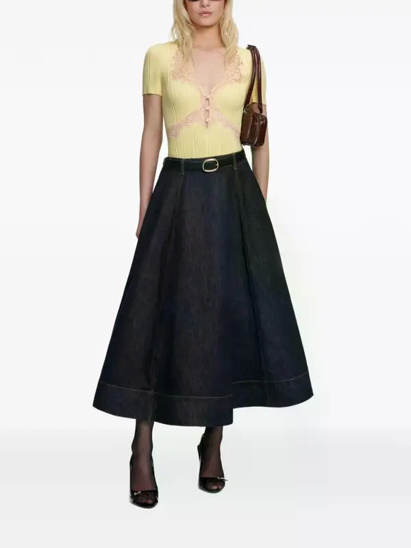 SELF-PORTRAIT Flared Midi Skirt With Belt