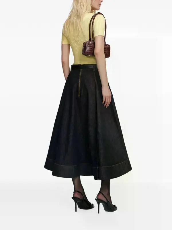 SELF-PORTRAIT Flared Midi Skirt With Belt