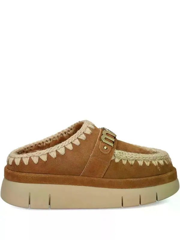 Mou Logo-lettering Whipstitch-trim Mules - Brown