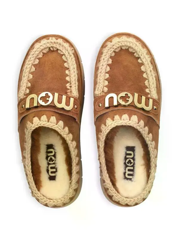 Mou Logo-lettering Whipstitch-trim Mules - Brown