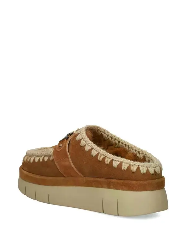Mou Logo-lettering Whipstitch-trim Mules - Brown