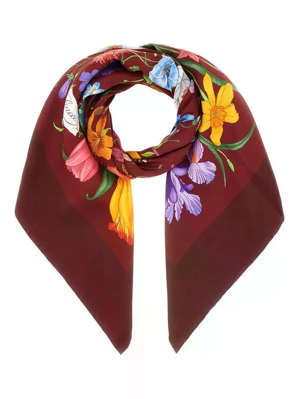 Gucci Floral-print Silk Scarf - Red