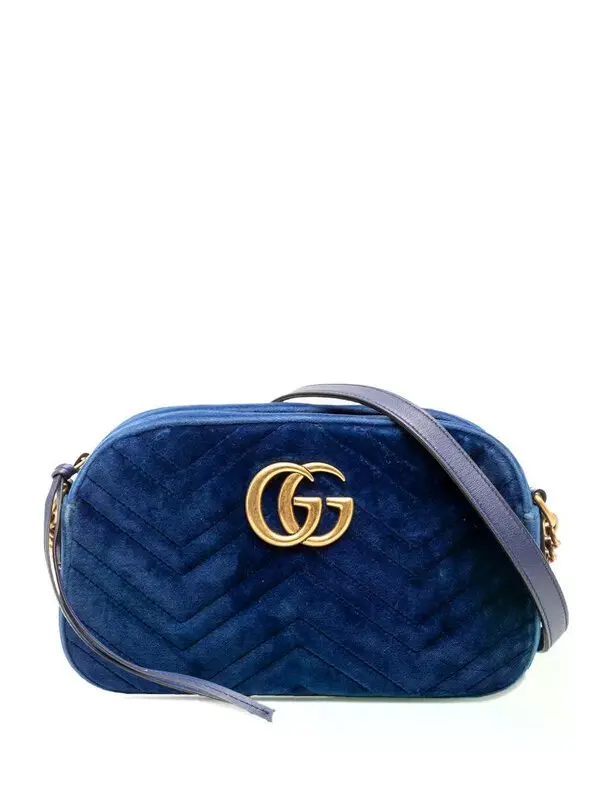 Gucci Gg Marmont Matelassé Velvet Crossbody Bag - Blue