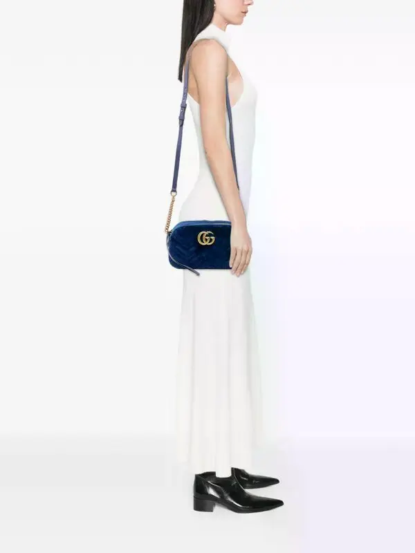 Gucci Gg Marmont Matelassé Velvet Crossbody Bag - Blue