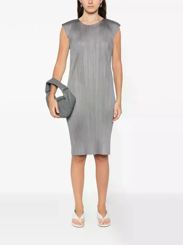 Issey Miyake Pleated Sleeveless Midi Dress - Grey