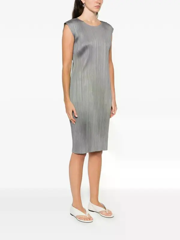 Issey Miyake Pleated Sleeveless Midi Dress - Grey