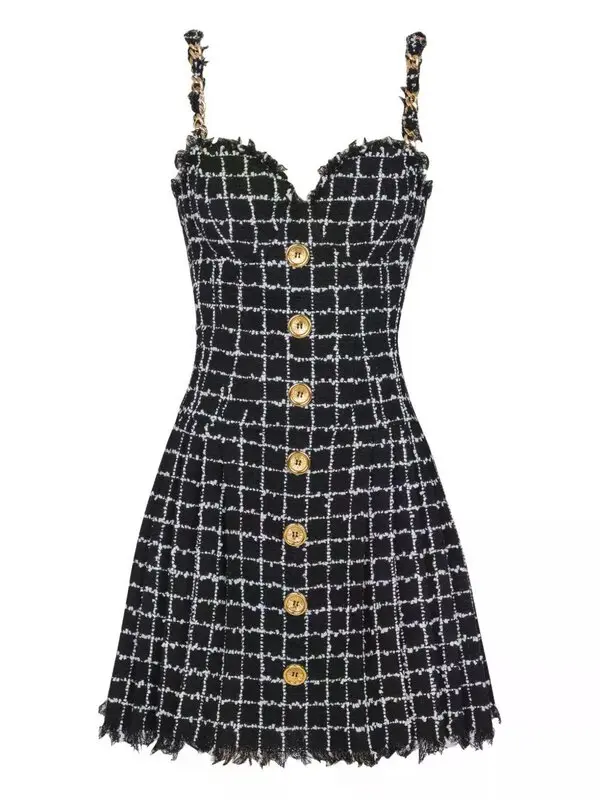 Balmain Chain-strap Tweed Dress - Black