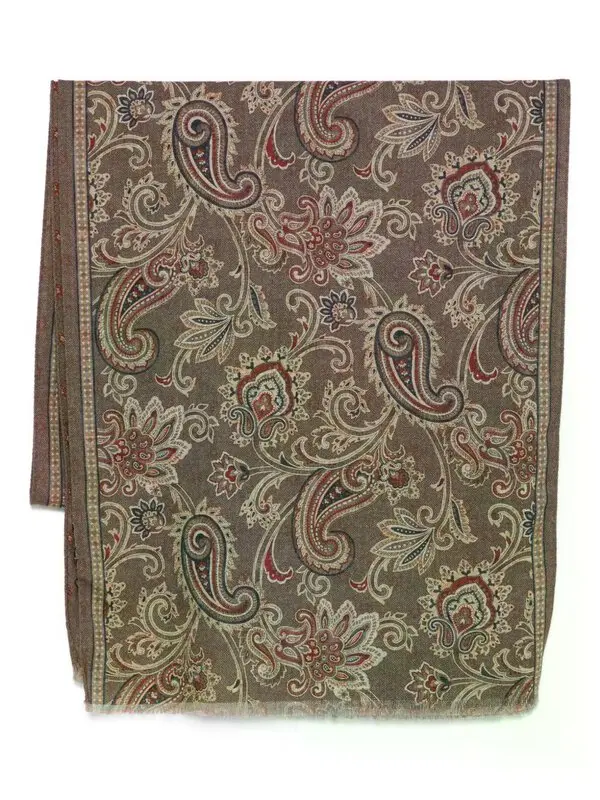 DELL'OGLIO Paisley-print Fringed Scarf - Brown