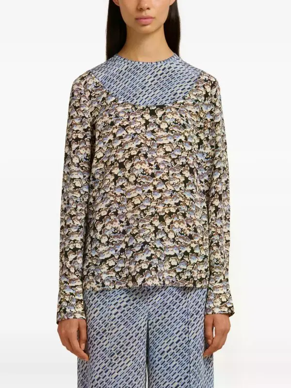 Marni Long-sleeved Crêpe De Chine Top With Anemones Print