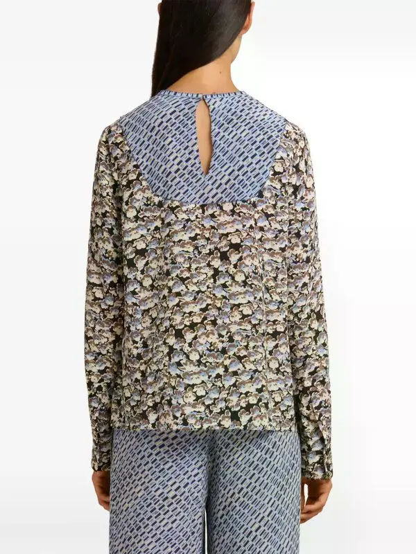 Marni Long-sleeved Crêpe De Chine Top With Anemones Print