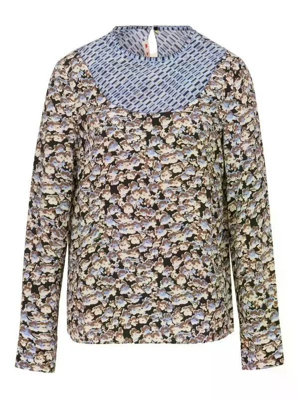 Marni Long-sleeved Crêpe De Chine Top With Anemones Print
