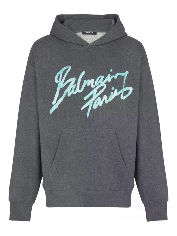 Balmain Printed Cotton Hoodie - Grey