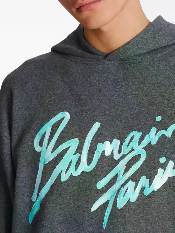 Balmain Printed Cotton Hoodie - Grey