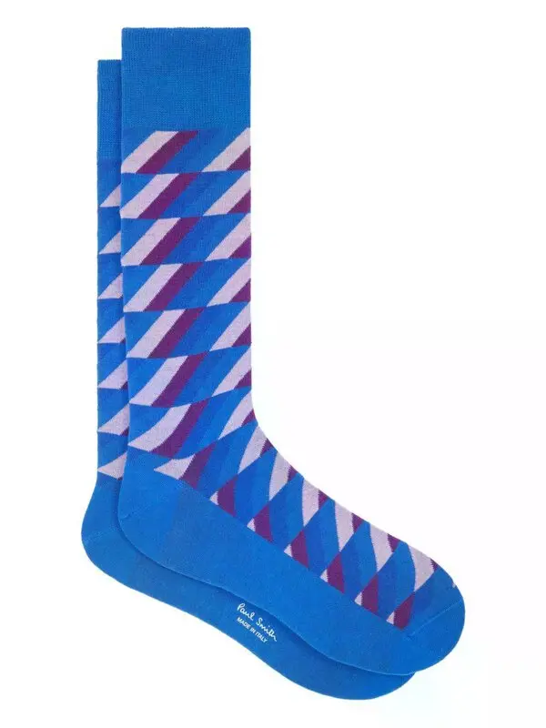 Paul Smith Diagonal-striped Cotton Socks - Blue