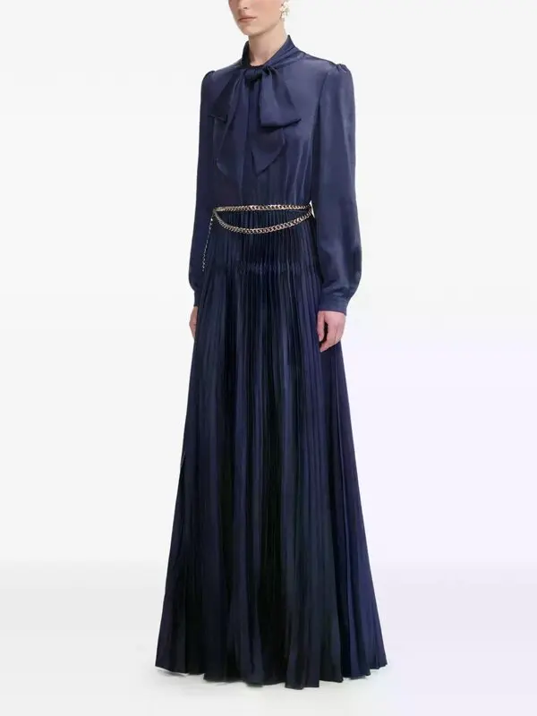SELF-PORTRAIT Bow-embellishment Pleated Maxi Dress