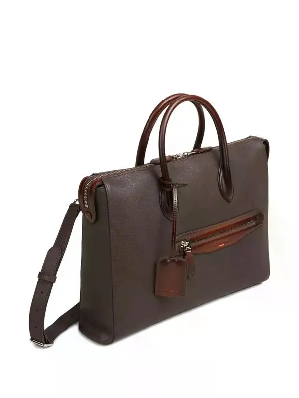 Santoni Grained-leather Briefcase - Brown