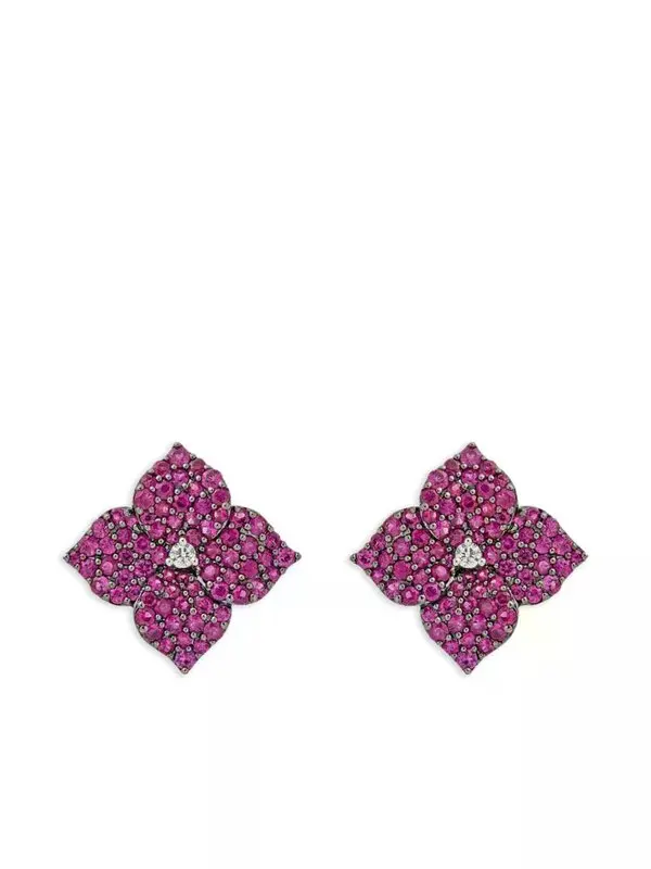 Piranesi 18k Rose Gold Sapphire And Diamond Flower Earrings - Pink