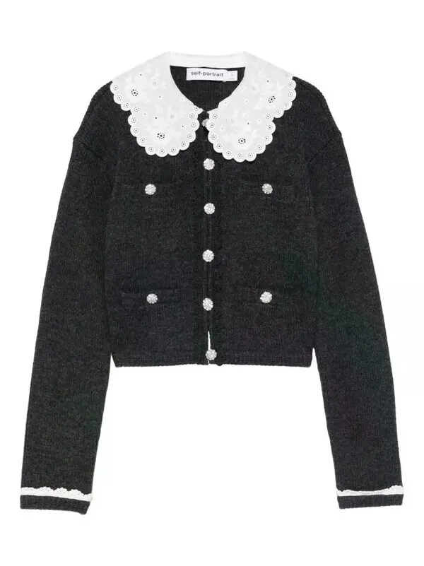 SELF-PORTRAIT Lace-collar Button Cardigan - Grey