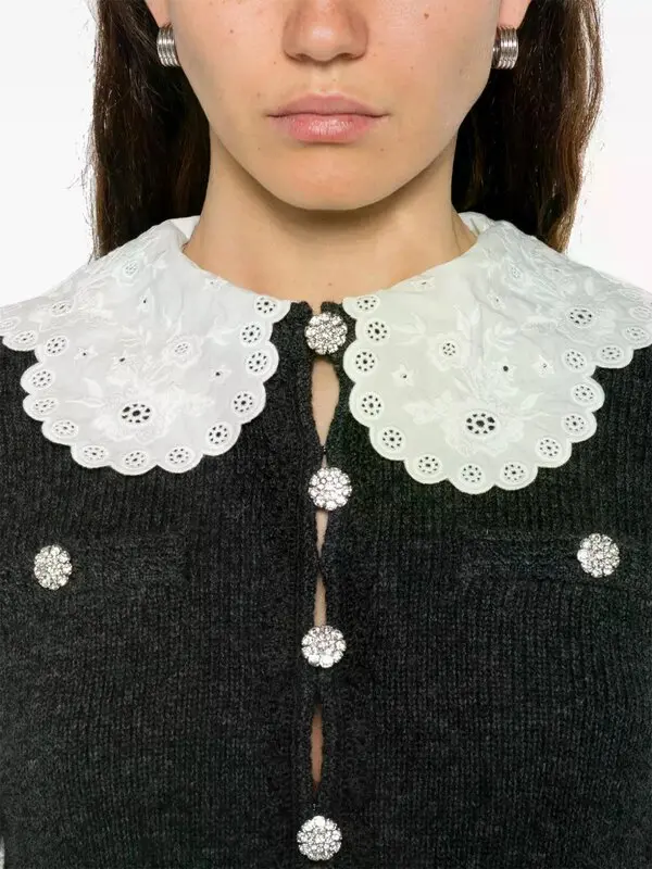 SELF-PORTRAIT Lace-collar Button Cardigan - Grey