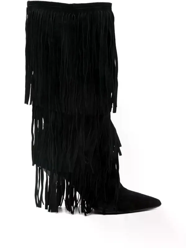 GISEL MOIRE 90mm George Fringed Pointed-toe Boots