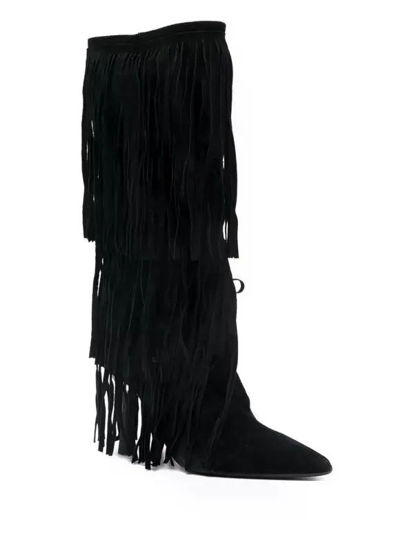 GISEL MOIRE 90mm George Fringed Pointed-toe Boots