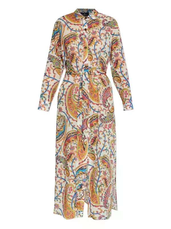 Etro Paisley-pattern Tie-belt Midi Dress - White