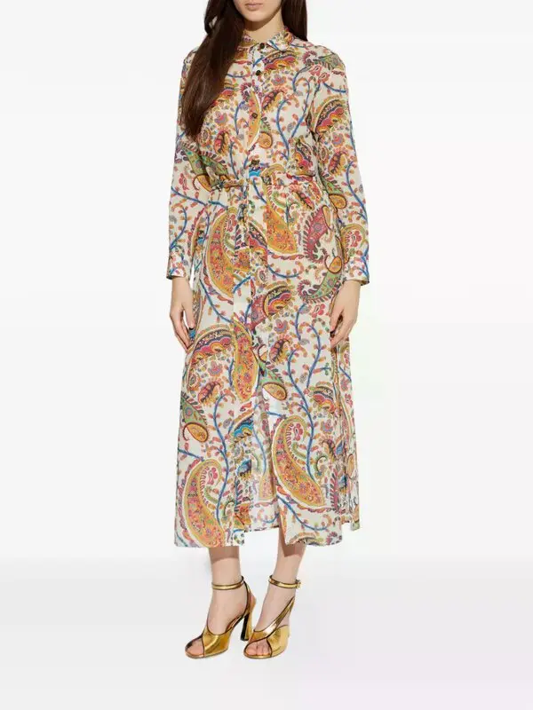Etro Paisley-pattern Tie-belt Midi Dress - White