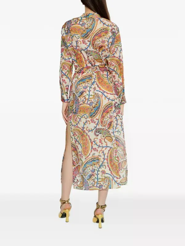 Etro Paisley-pattern Tie-belt Midi Dress - White