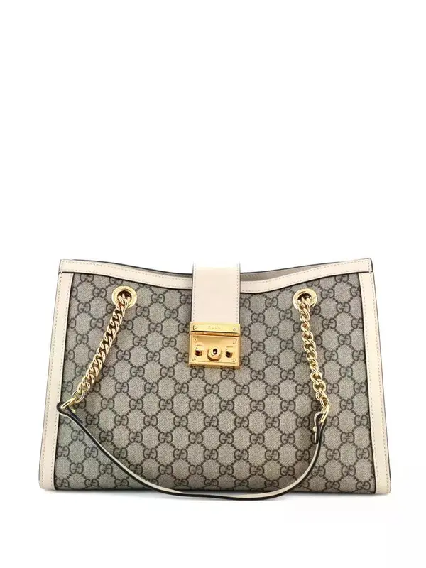 Gucci Padlock Chain Gg Coated Canvas Medium Tote Bag - Brown