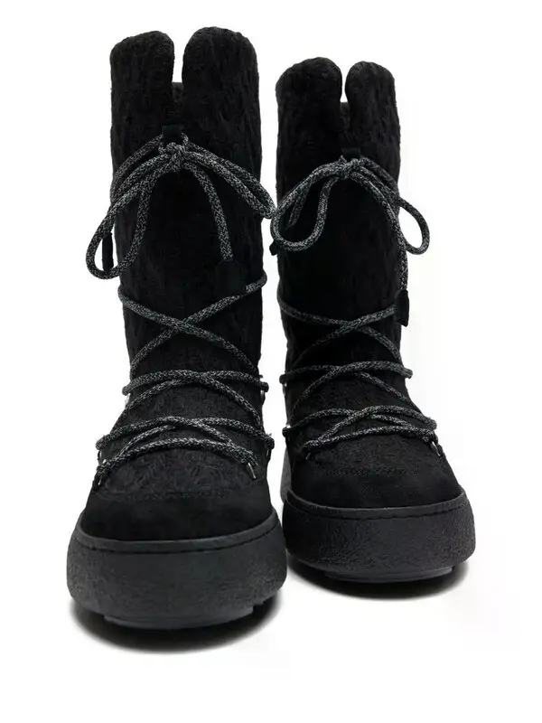 Moon Boot Knit-upper Lace-up Boots - Black