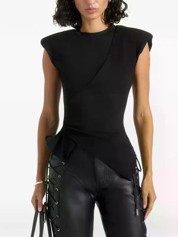 Manière De Voir Wide Shoulder Ruched Waist Top - Black