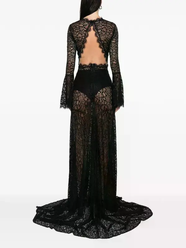 Miau By Clara Rotescu Lace Maxi Dress With Flared Sleeves - Black |  Editorialist