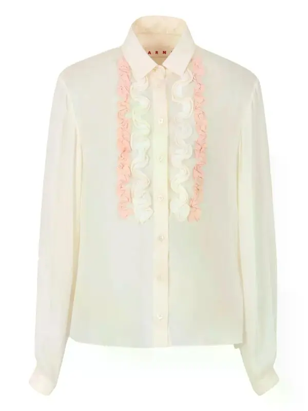Marni Silk Georgette Shirt With Contrast Ruffles - Neutrals