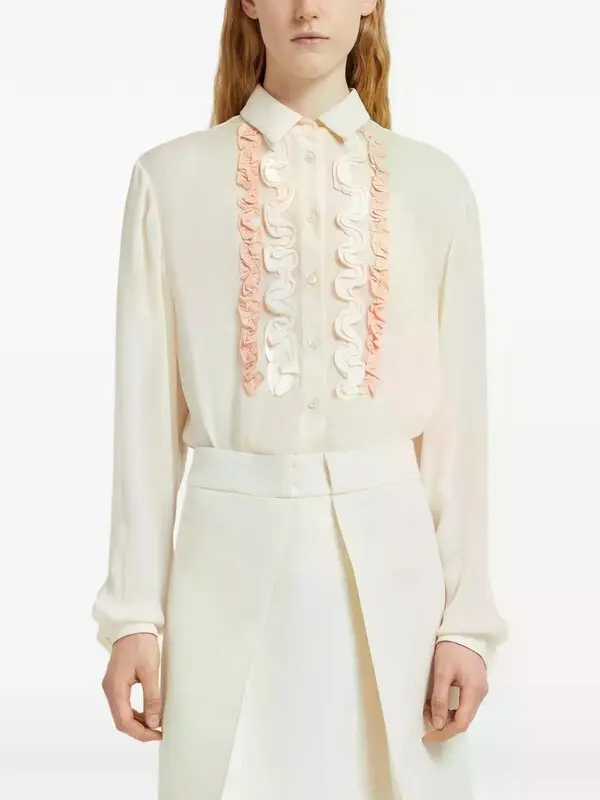 Marni Silk Georgette Shirt With Contrast Ruffles - Neutrals